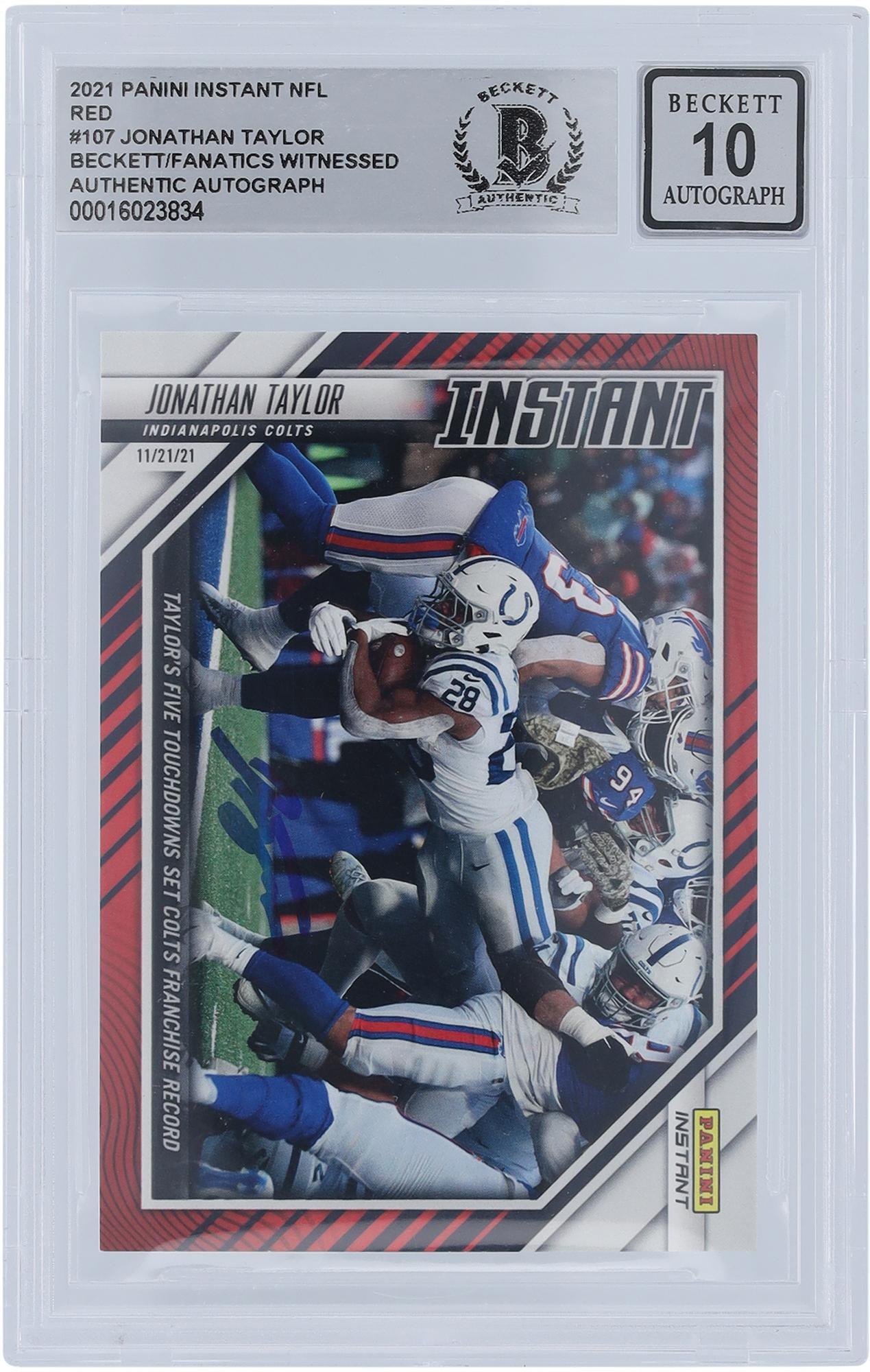 Jonathan Taylor Indianapolis Colts Autographed 2021 Panini Instant Red ...