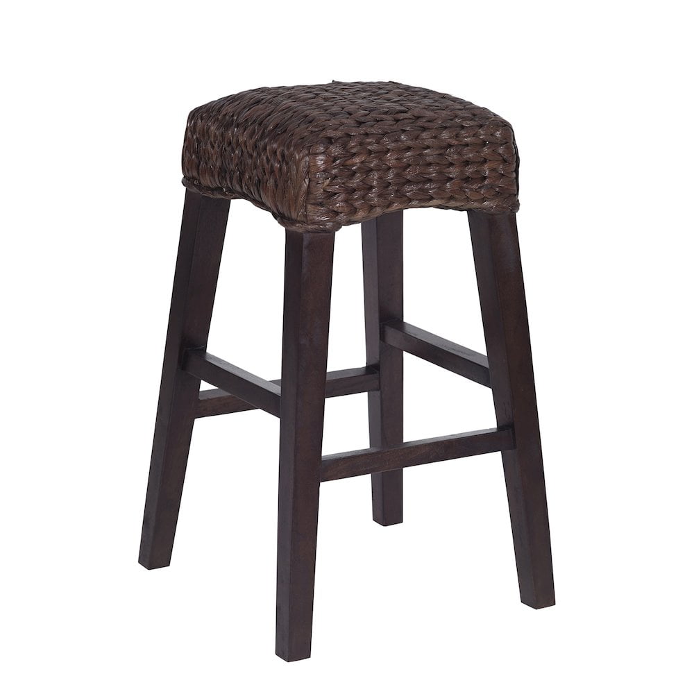 Jonathan Y 29.5" Hyacinth/Wood Backless Bar Stool, Dark Brown Woven ...