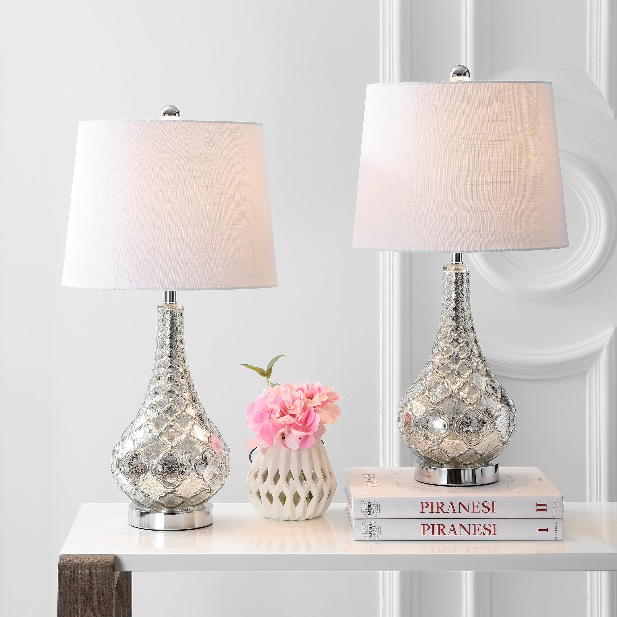 Jonathan Y Darren 25.5" Glass LED Table Lamp, Mercury Silver (Set of 2 ...