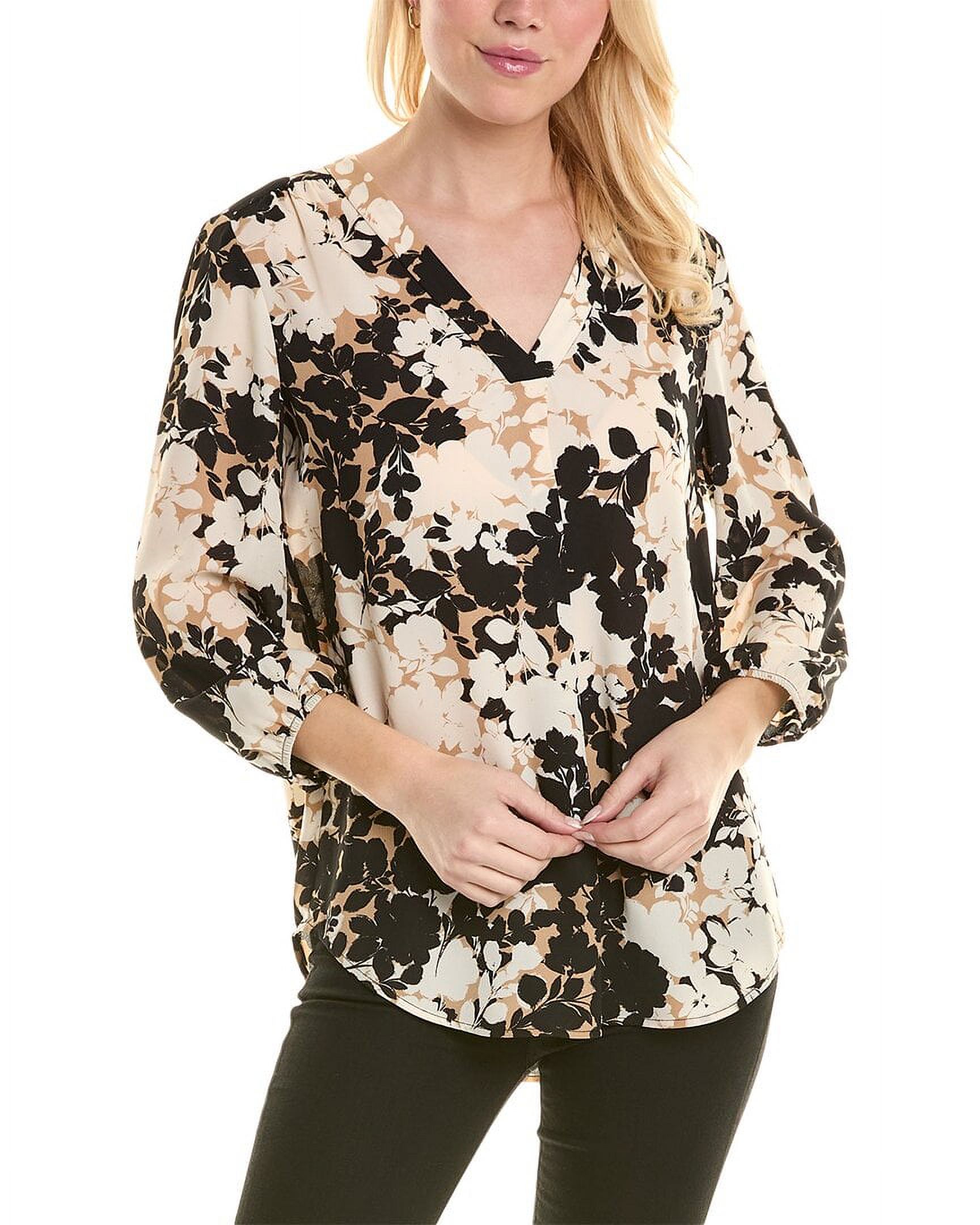 Jones New York womens Printed Pleat Front Top, XS, Brown - Walmart.com