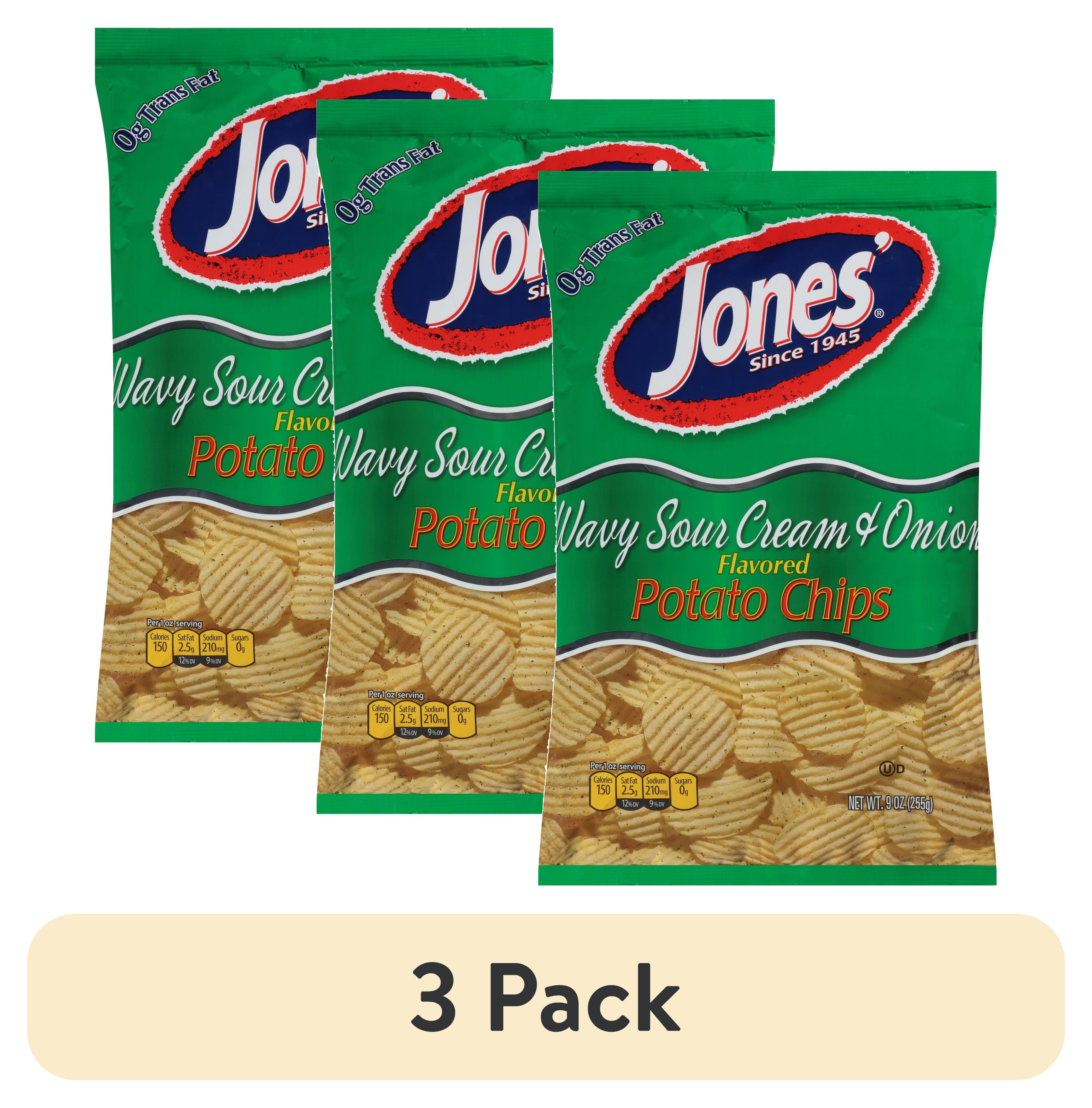 (3 pack) Jones' Wavy Sour Cream & Onion Flavored Potato Chips, 9 Oz ...