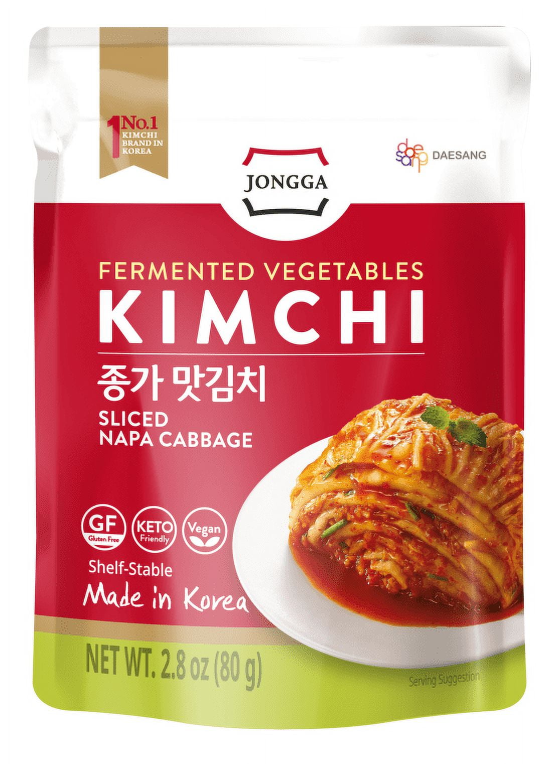 Jongga Kimchi Pouch 2.8oz - Spicy, Shelf Stable, Gluten Free, Vegan, Keto Friendly - Walmart.com