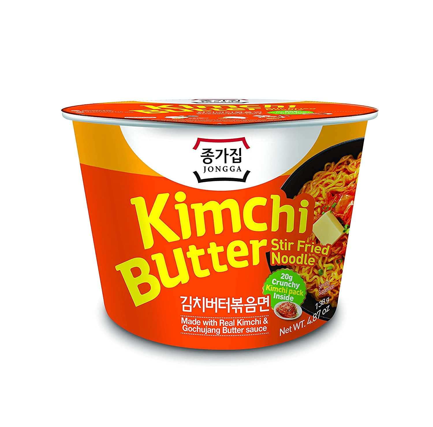 Jongga Korean Kimchi Ramen with Real Kimchi, Instant Spicy Cup Noodle ...