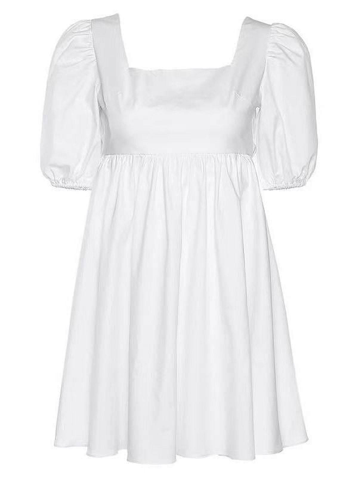 Jongmart Women Sexy Deep Square-Neck Short Sleeve Mini A-Line Dress ...