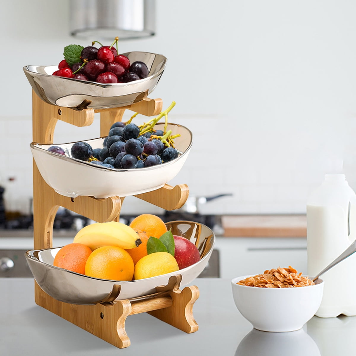 Jonster 3-Tier Fruit Bowl Fruit Basket for Countertop Kitchen Ceramic ...