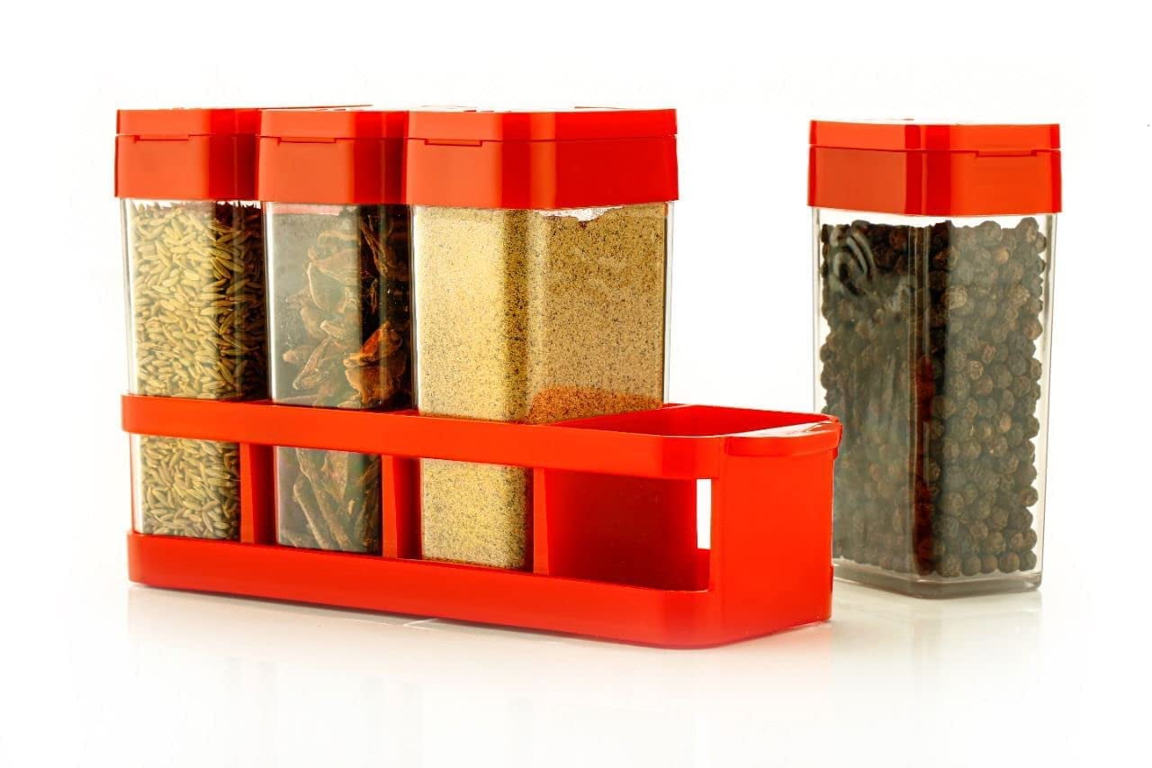 Jony Rasoi Box 4 Pcs With Stand Rack Airtight Rasoi Box Masala Dani ...