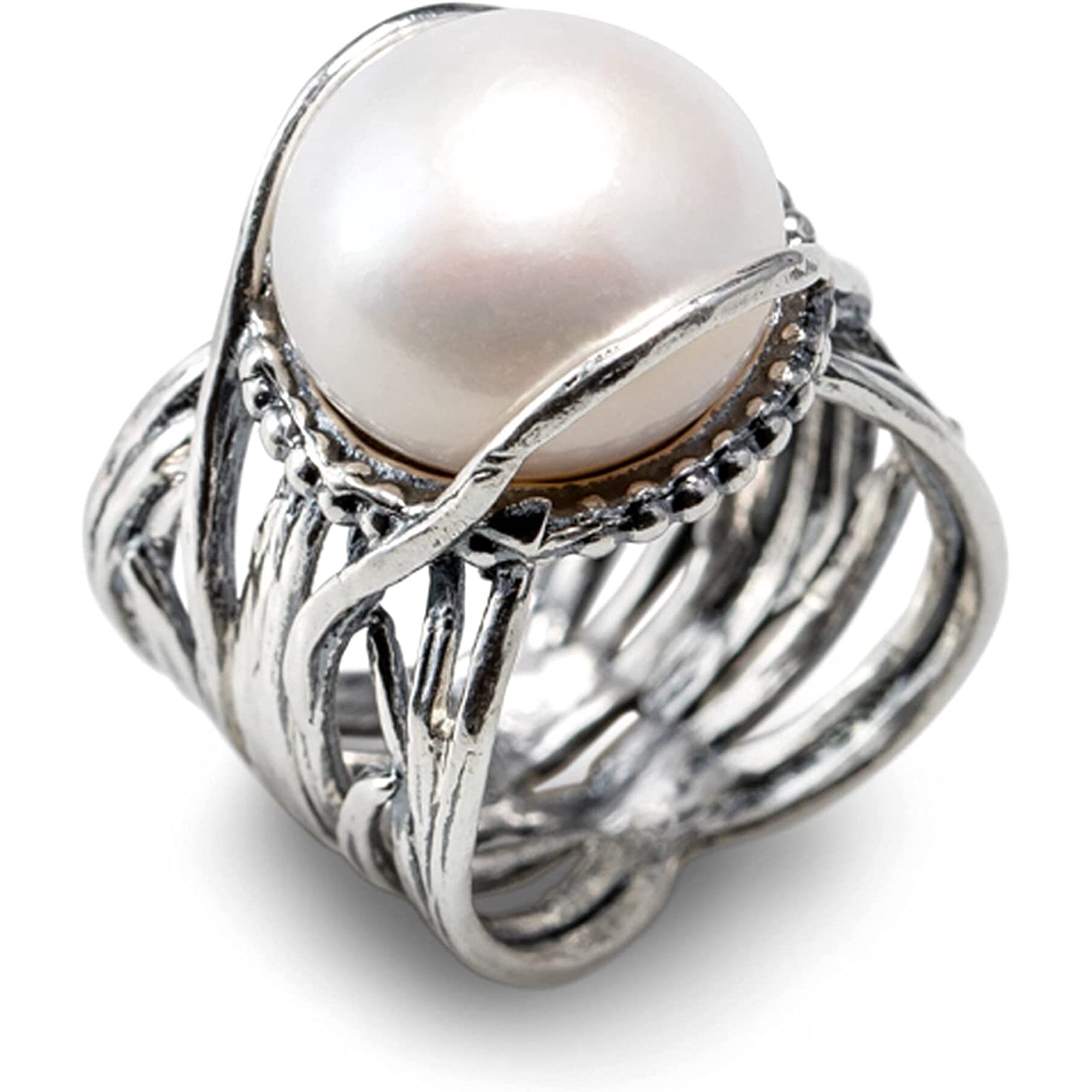 Joolala Solo Ring Cultured Pearl 925 Sterling Silver Ring Elegant and ...