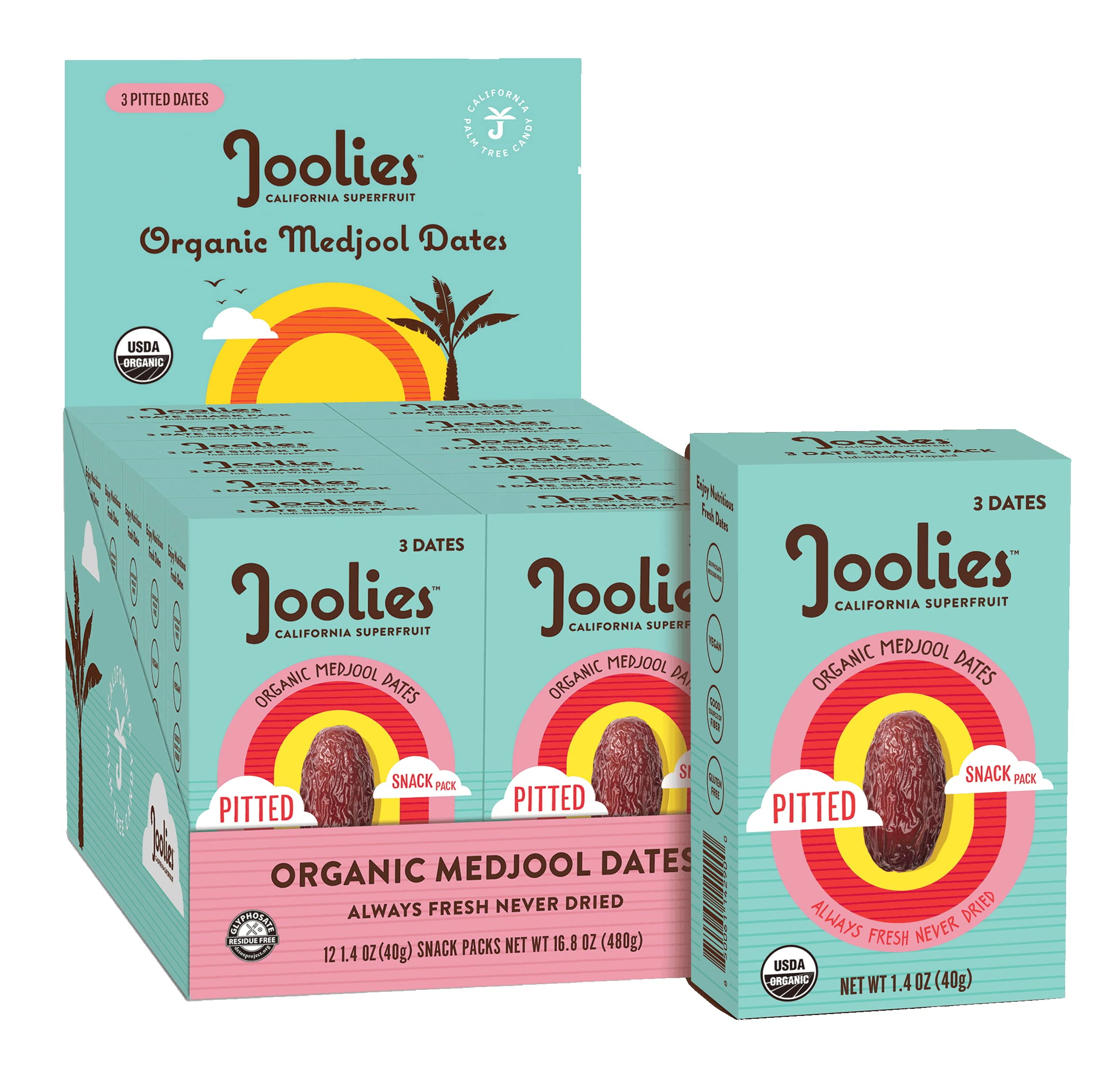 Joolies Organic Medjool Date Snack Pack | 3 Pit-Free Dates, 12 Pack ...