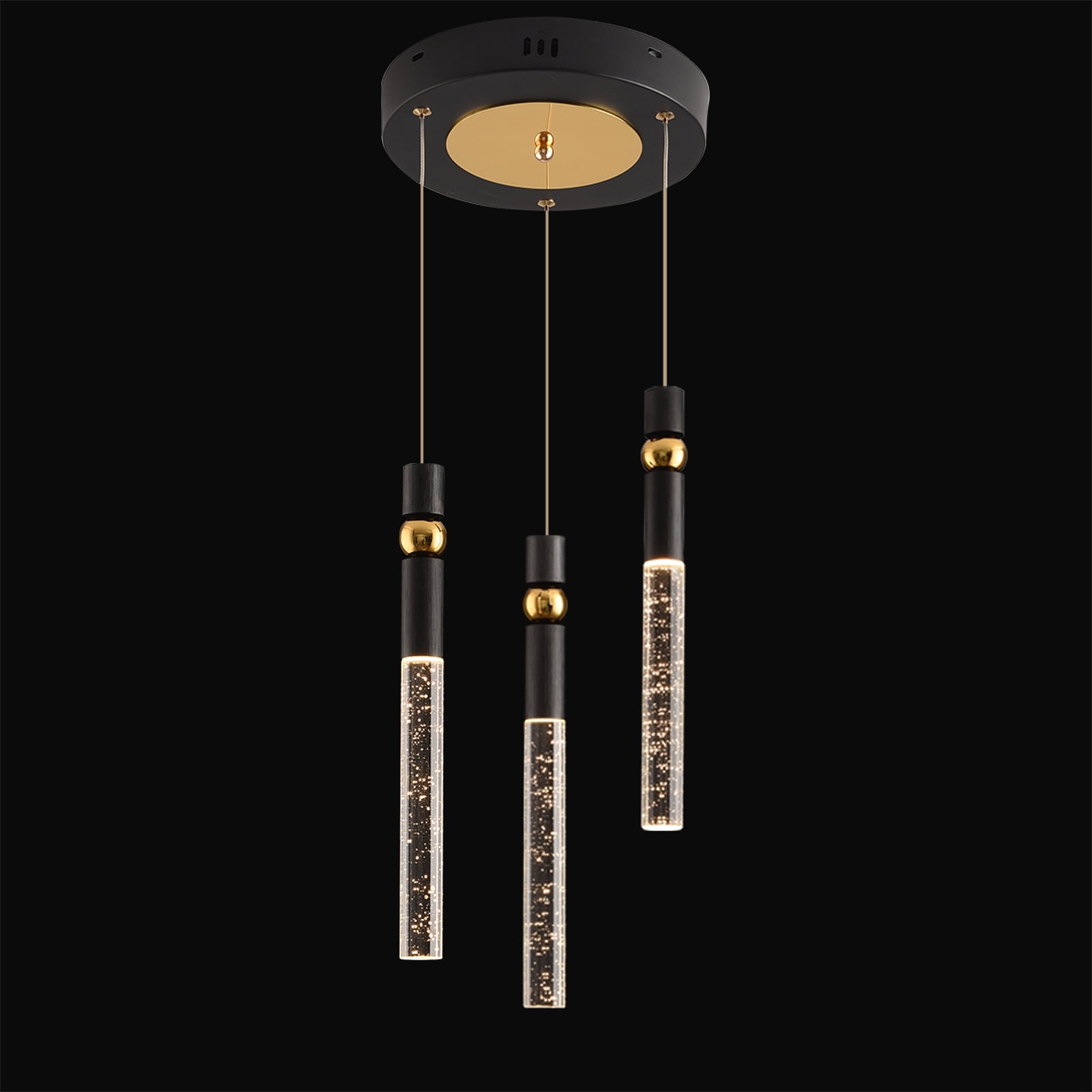 JoollySun 3 Light Cluster Pendant Chandelier, Bubble Crystal Cylinders ...