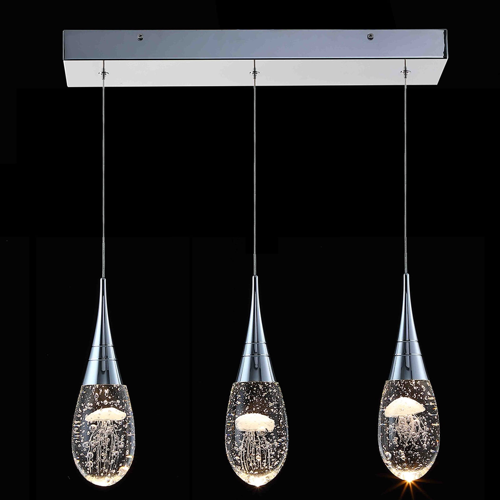 JoollySun 3 Lights Crystal Pendant Light Modern LED Ceiling Hanging ...