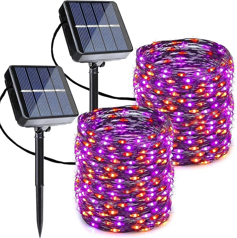 Joomer Orange Purple Halloween Solar String Lights - 2 Pack Total 80FT ...