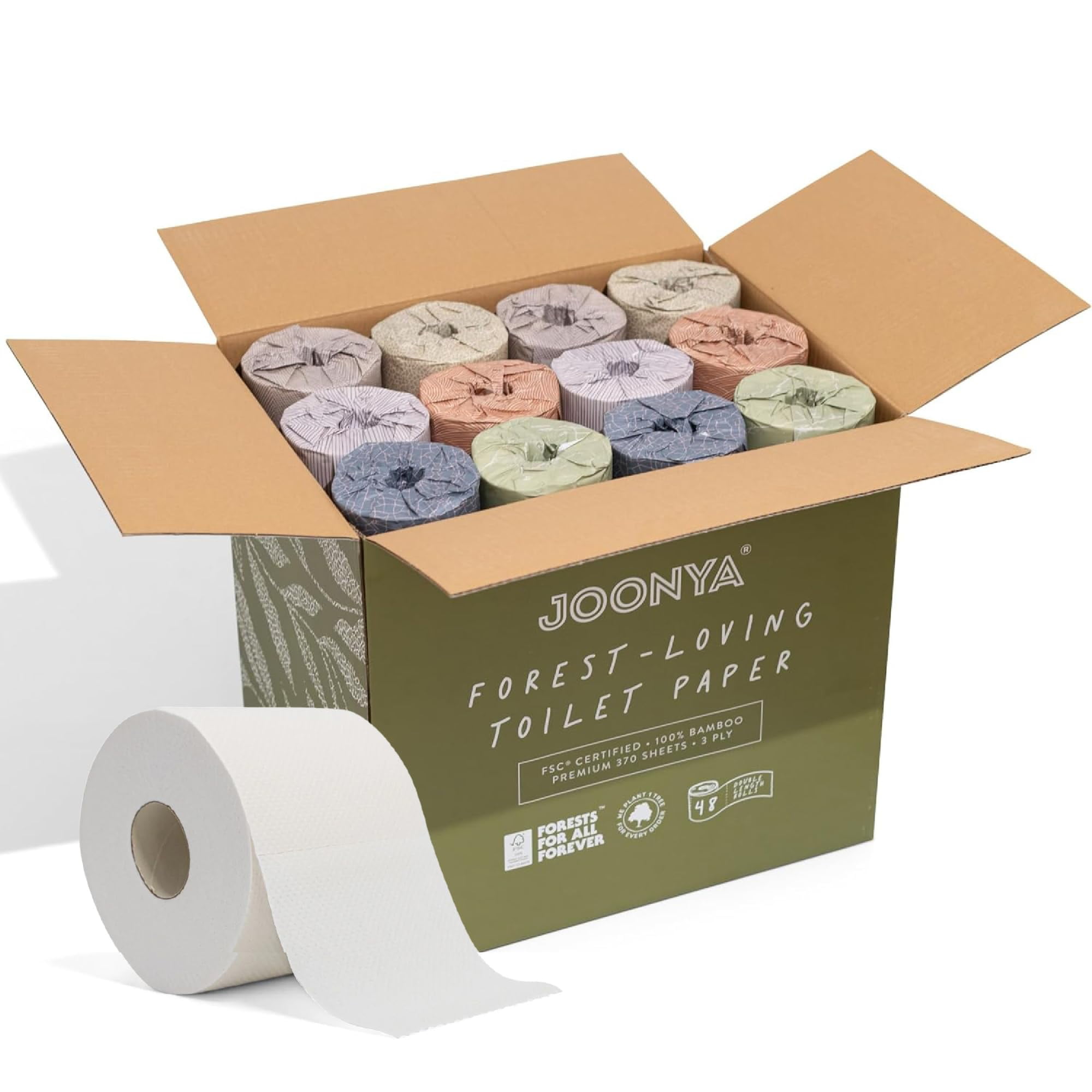 Joonya Bamboo Toilet Paper | 48 Double Length Rolls (370 Sheets ...