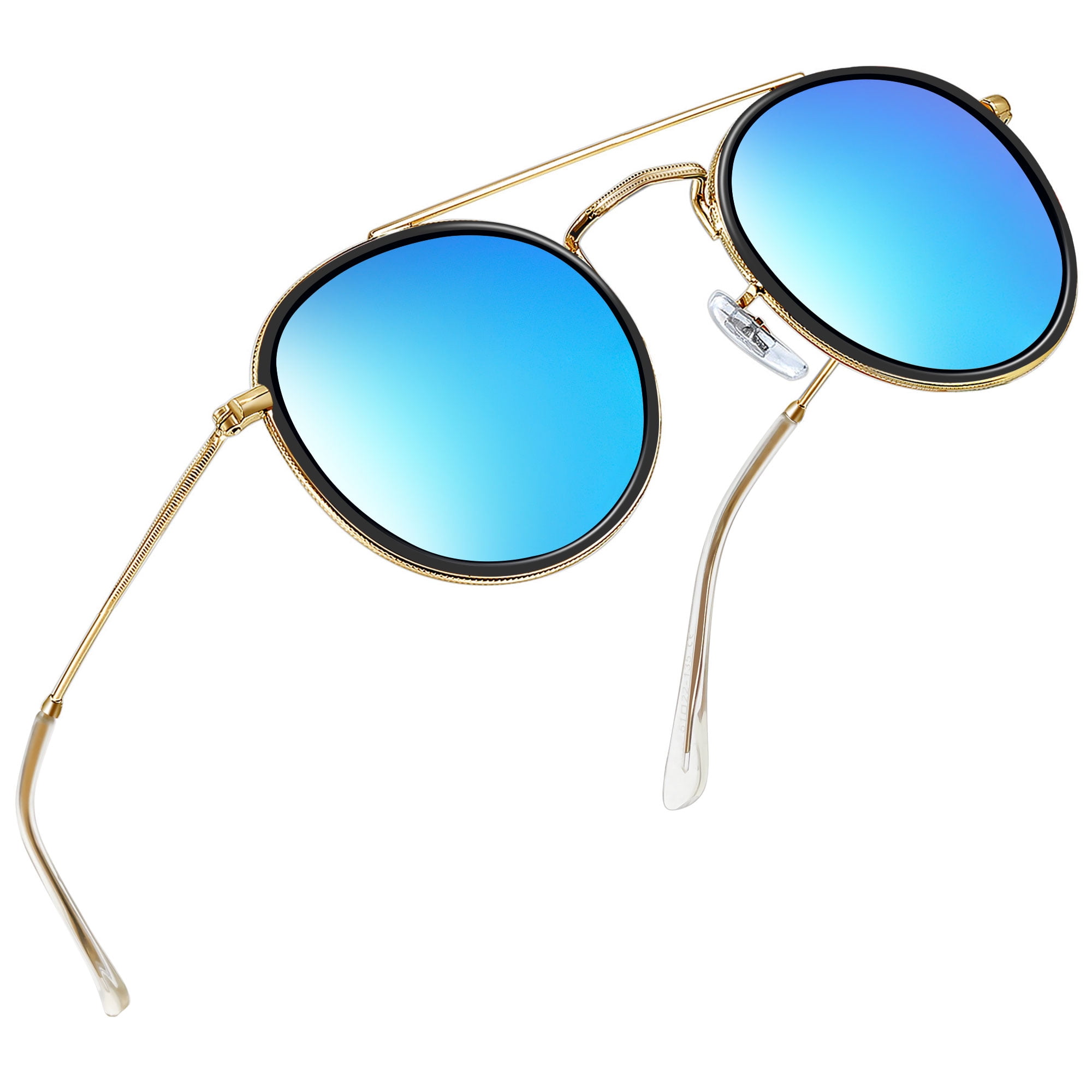 Joopin Round Double Bridge Sunglasses For Women Men Mirrored Blue Lens ...