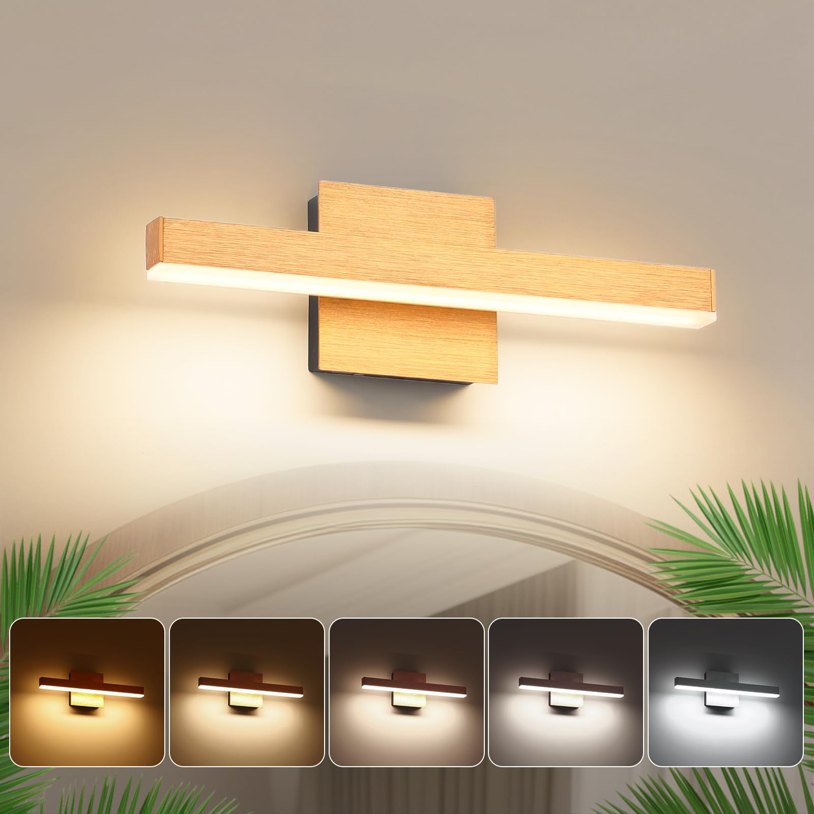 Joossnwell Vanity Light for Bathroom Light Fixtures Dimmable 5CCT Gold ...