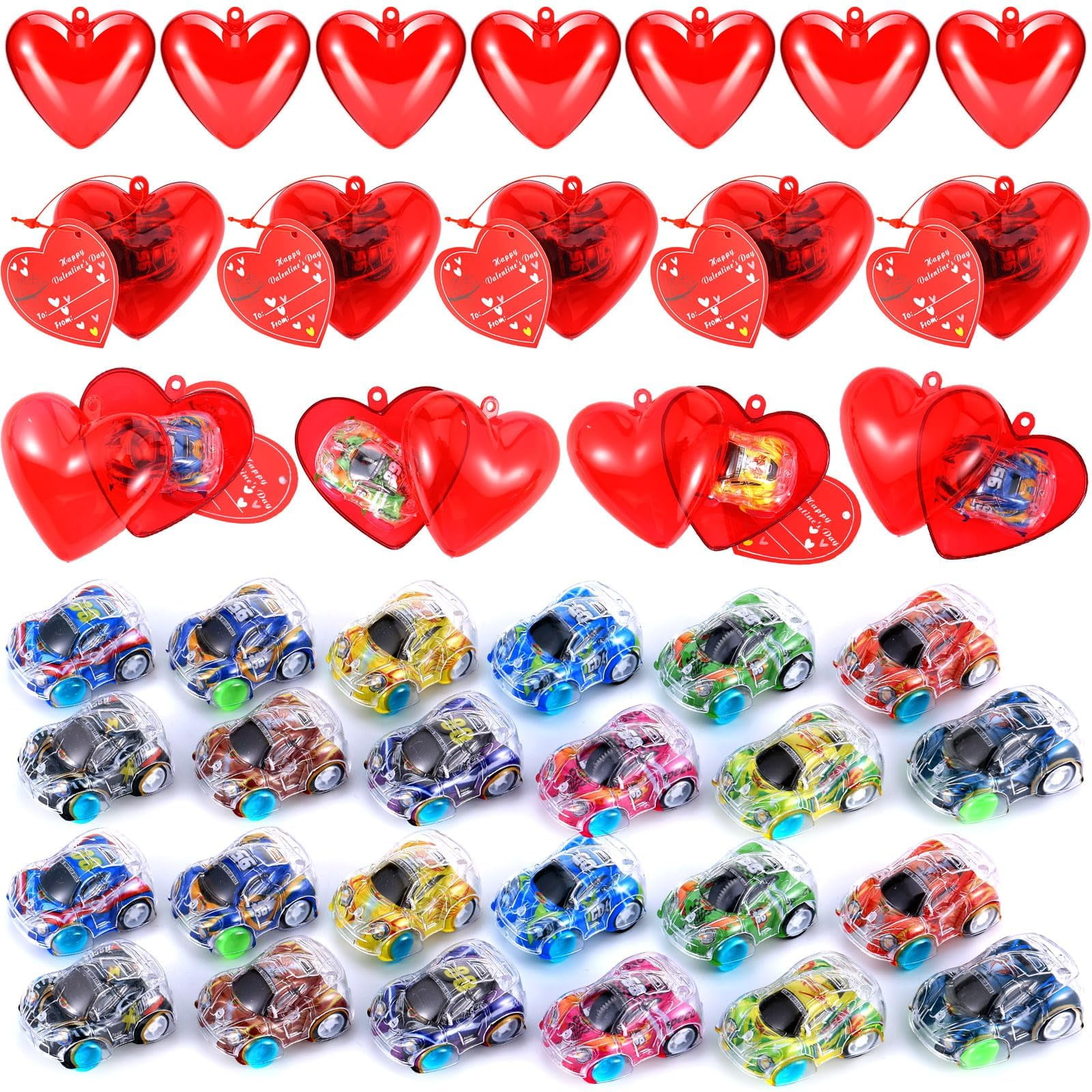 Joottuan 28 Pack Cars Valentines Day Cards for Kids Pull Back Car Toys ...