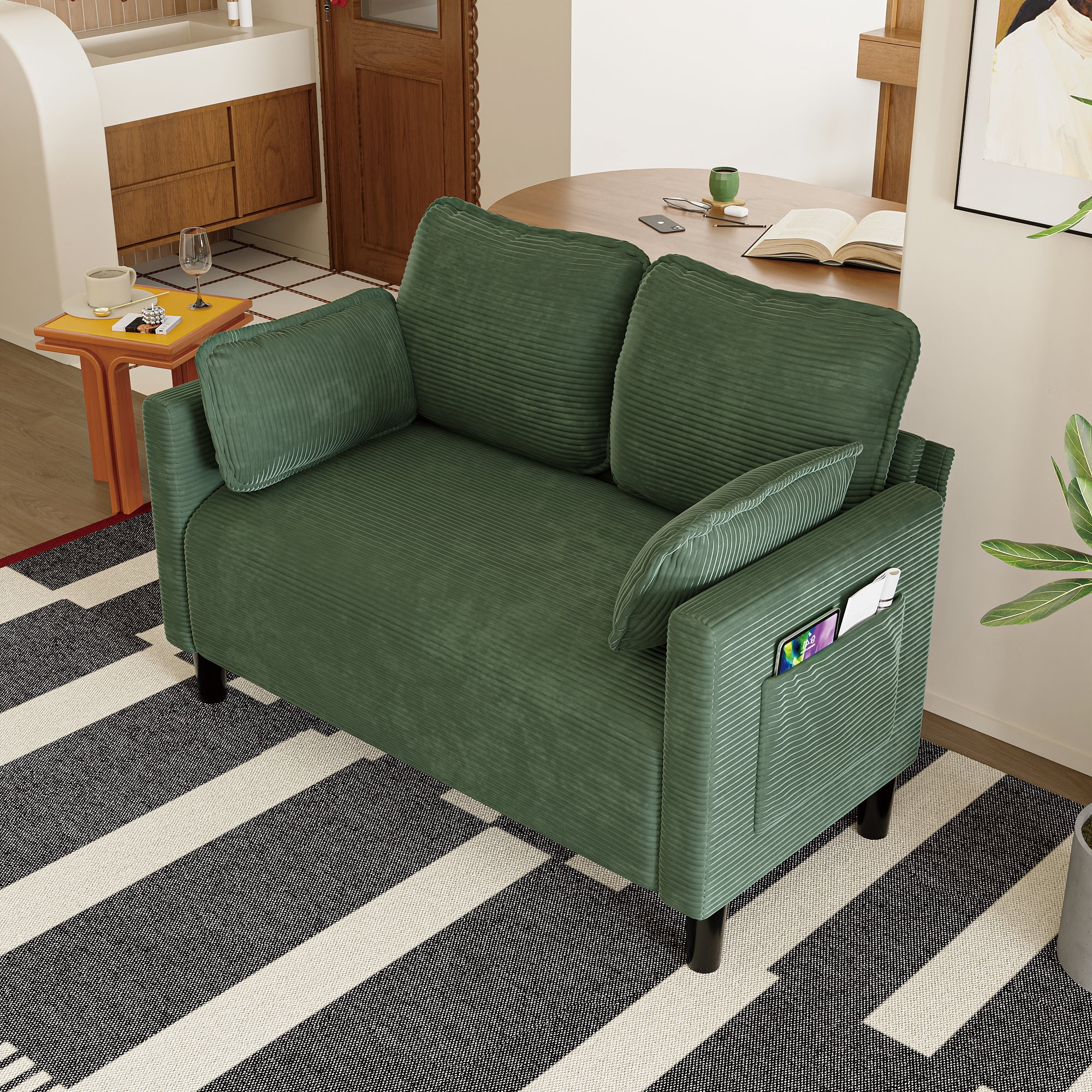 Jopat Corduroy Loveseat Couch,48" W Upholstered 2 Seater Sofa with Side ...