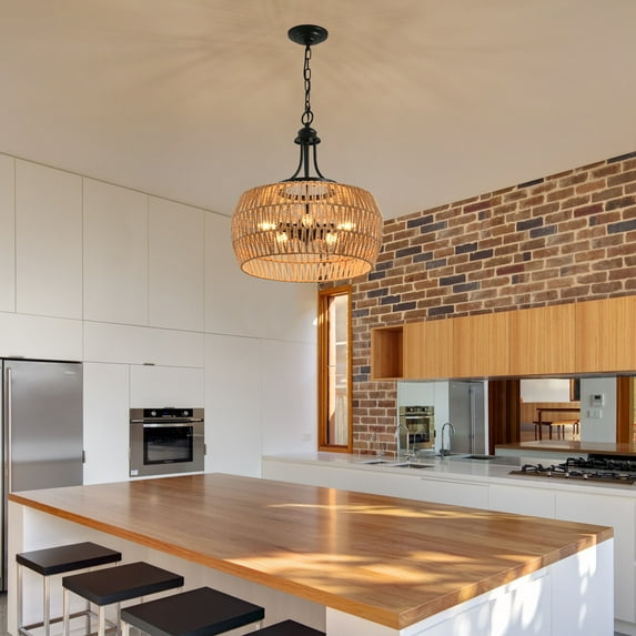 Jopath 19" Boho Hemp Rope Pendant Light, Hand-Woven Jute Hanging Lamp ...