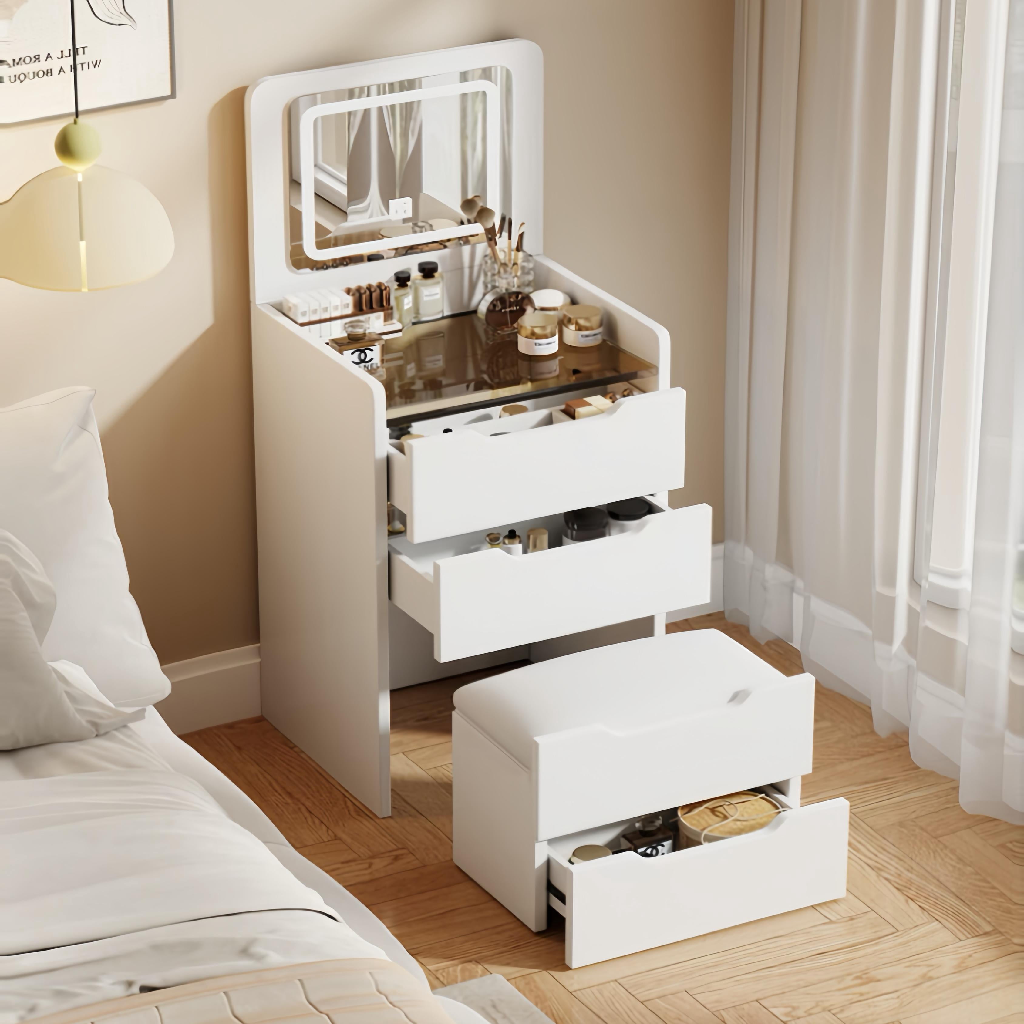 Jopath 3 in 1 Vanity Desk with Plip Top Mirror and Lights,23.6 inch W ...