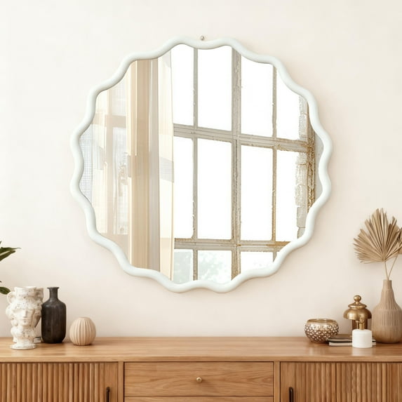 Jopath 30 Inch Wavy Round Solid Wood Frame Decorative Mirror, for ...