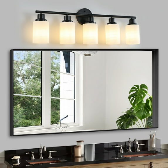 Jopath 31" Modern 5-Light Vanity Bathroom Mirror Light, Frosted White ...