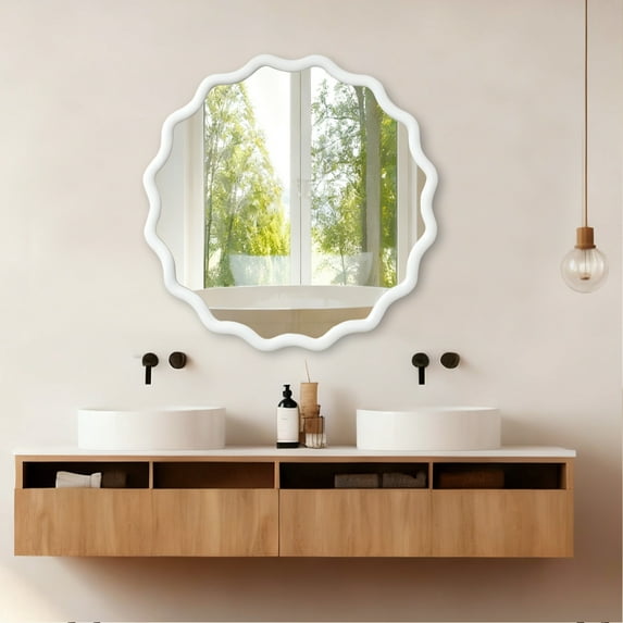 Jopath 36 Inch Wavy Round Solid Wood Frame Decorative Mirror, for ...