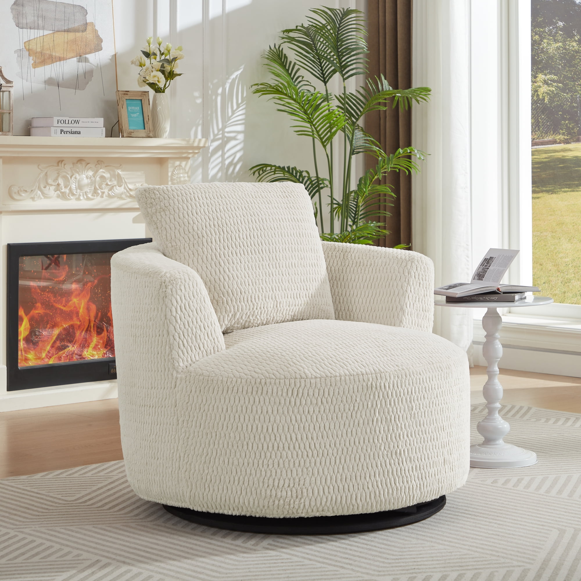 Jopath 39.4" Swivel Accent Chair, Modern 360° Rotating Barrel Chair ...