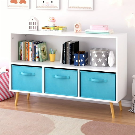 Jopath 4 Cube Kids Bookcase & Toy Storage Organizer with 3 Fabric ...