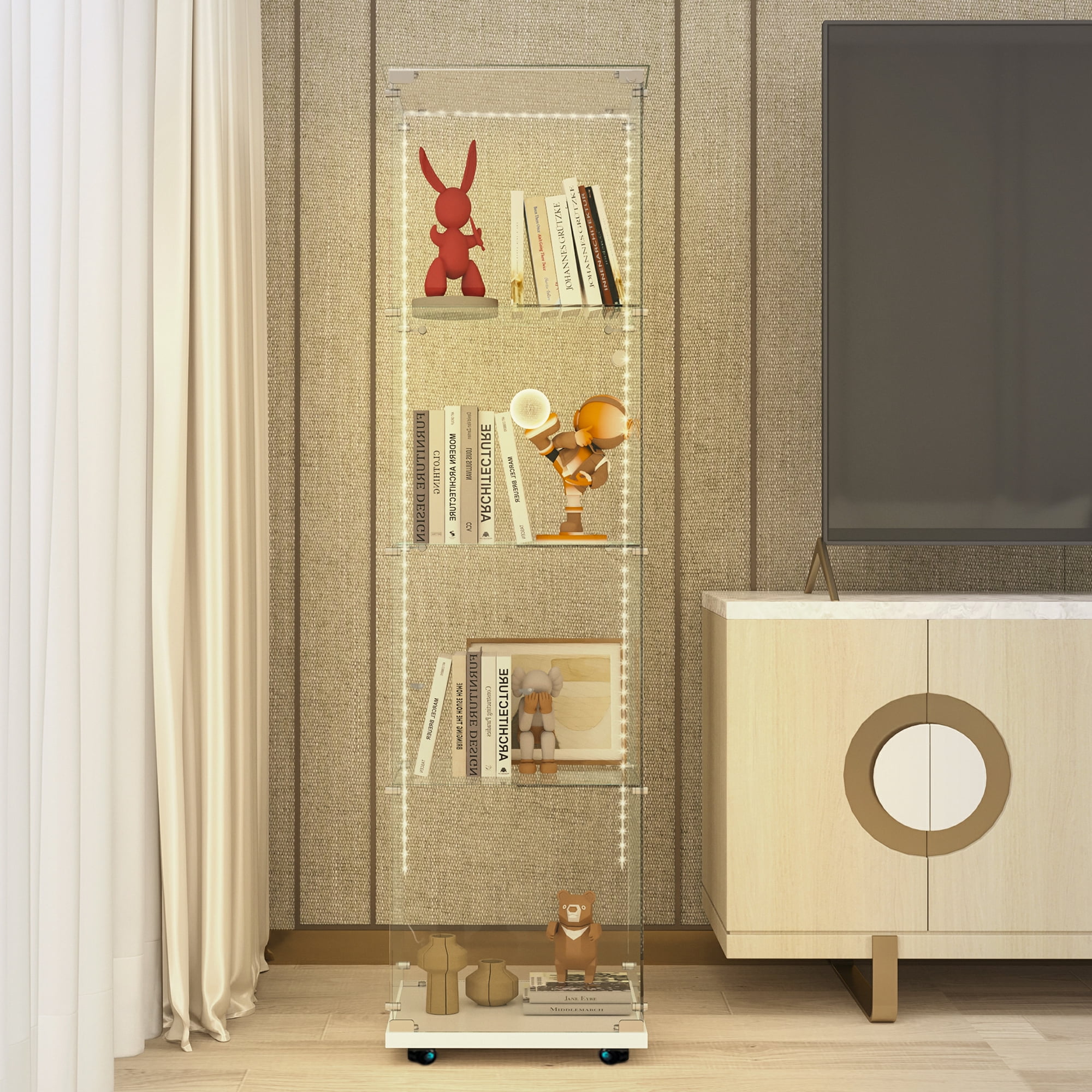 Jopath 4-Tier Glass Display Cabinet with Glass Doors,65" Floor Standing ...