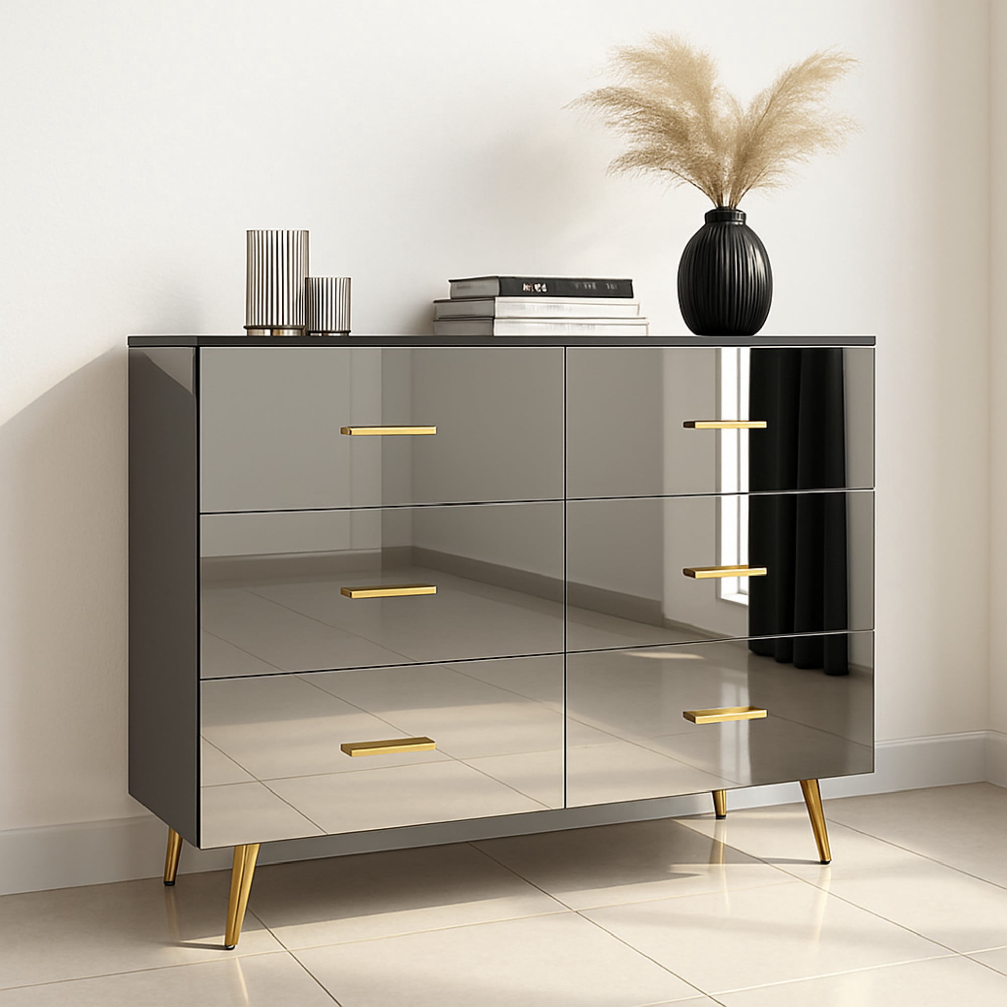 Jopath 6-Drawers Dresser for Bedroom,Modern High Glossy Surface Chest ...