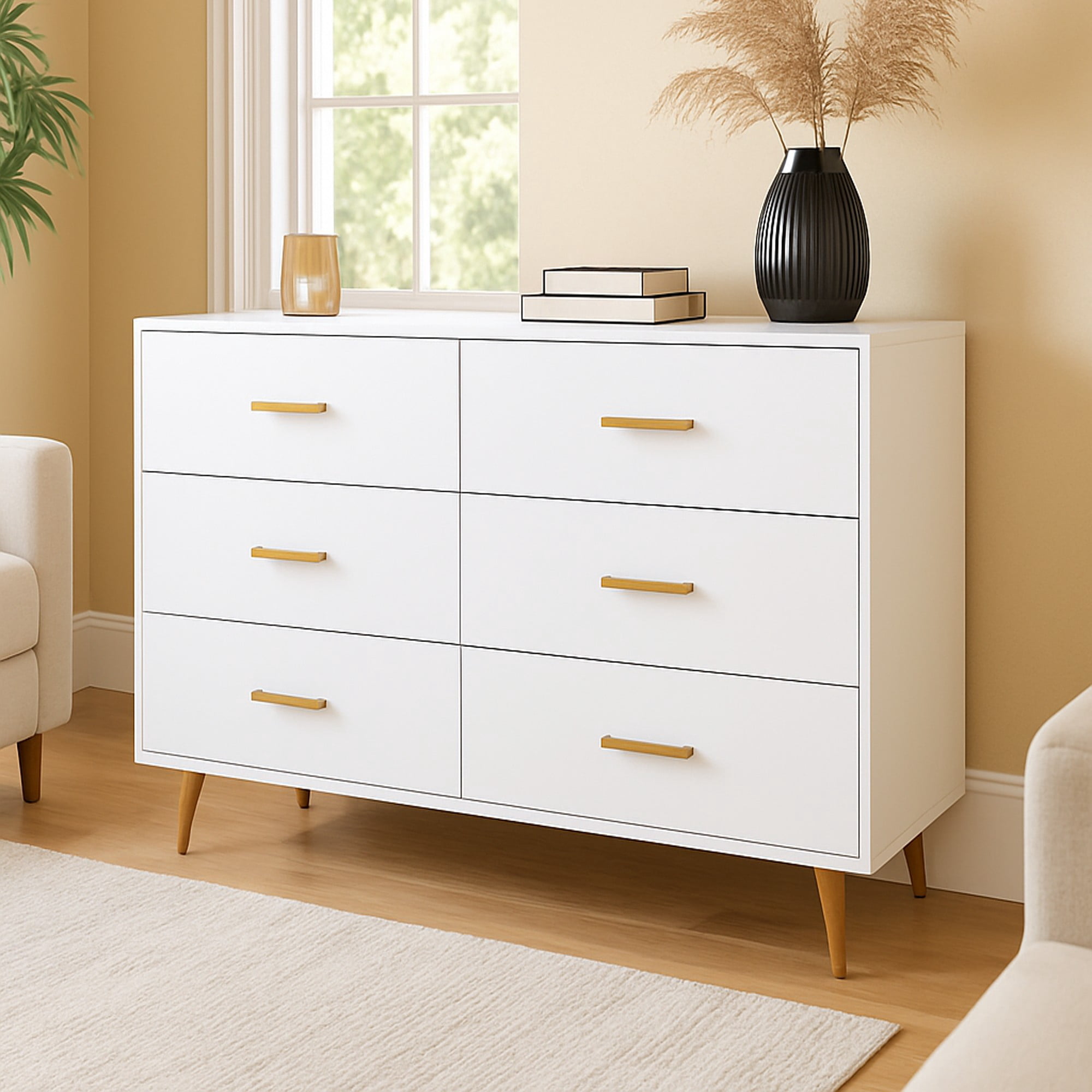 Jopath 6-Drawers Dresser for Bedroom,Modern High Glossy Surface Chest ...