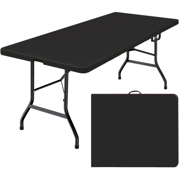 Jopath 6 Foot Folding Table,Black Plastic Folding Table,Built-in Handle ...