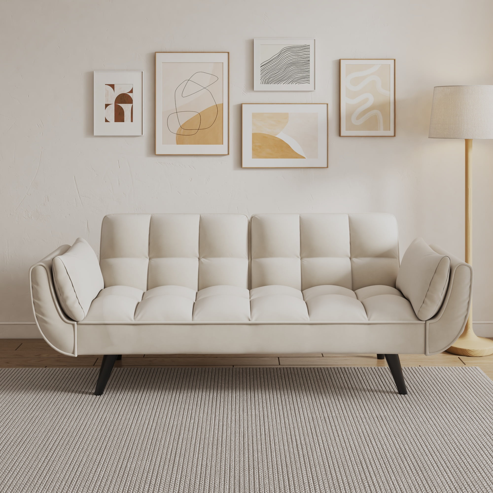 Jopath 74" Beige Sofa Bed For Small Spaces - 2 Seater Convertible Couch ...
