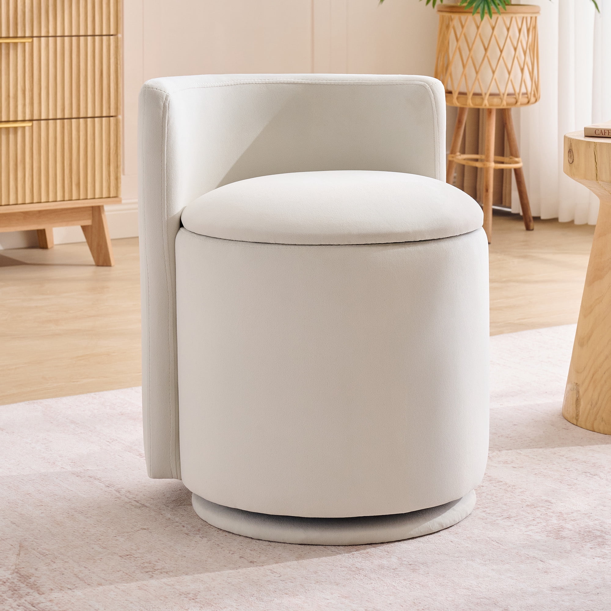 Jopath Beige Swivel Accent Chair, Comfy Barrel Vanity Chair With Curved ...