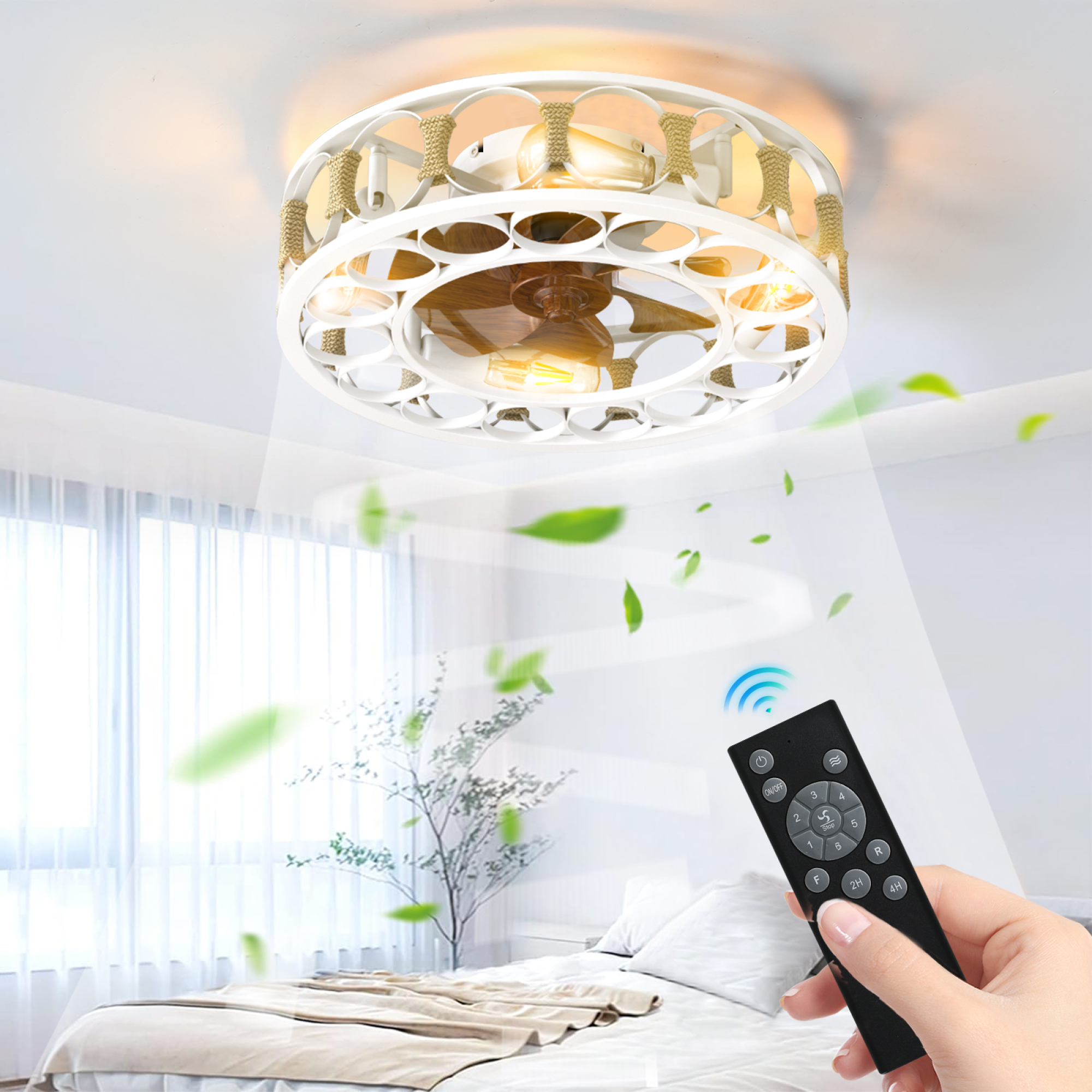 Jopath Caged Ceiling Fan with Lights Remote Control,Semi-embedded ...