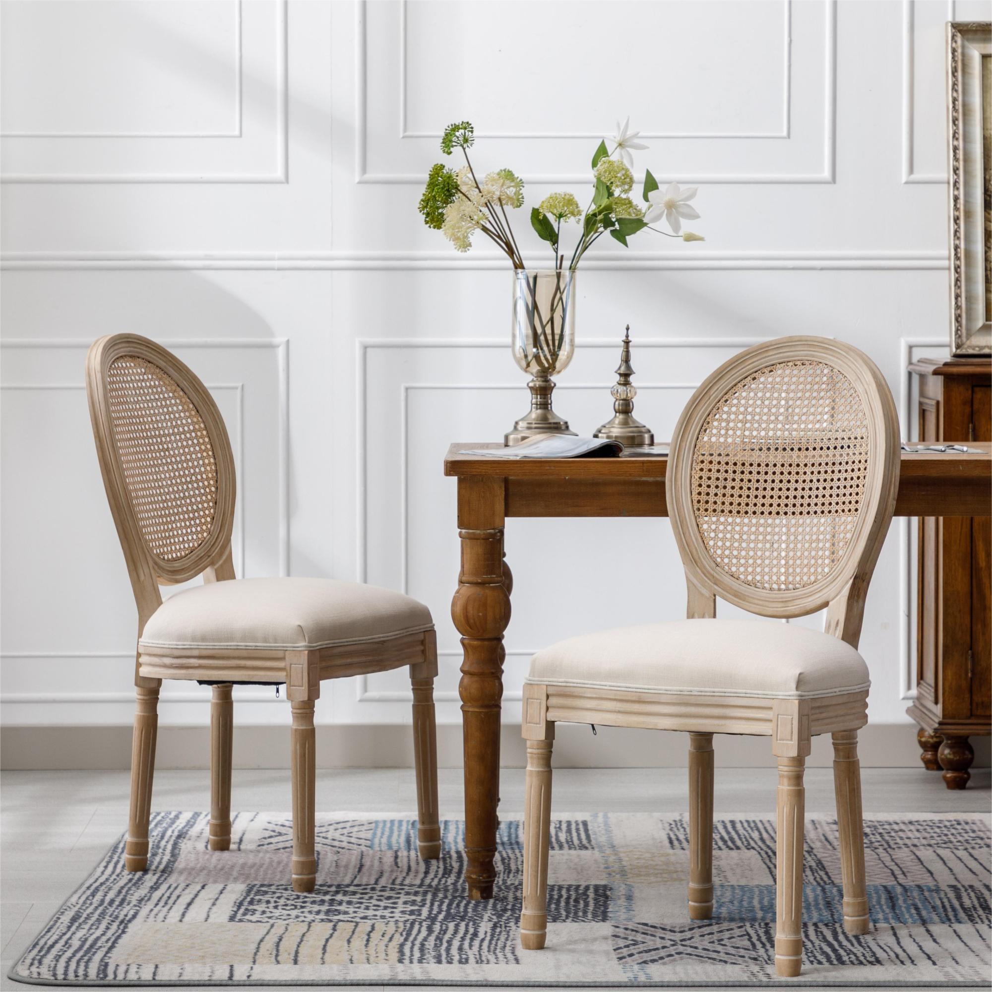 Jopath French Style Dining Chairs Set Of 2, Solid Wood Frame Linen ...