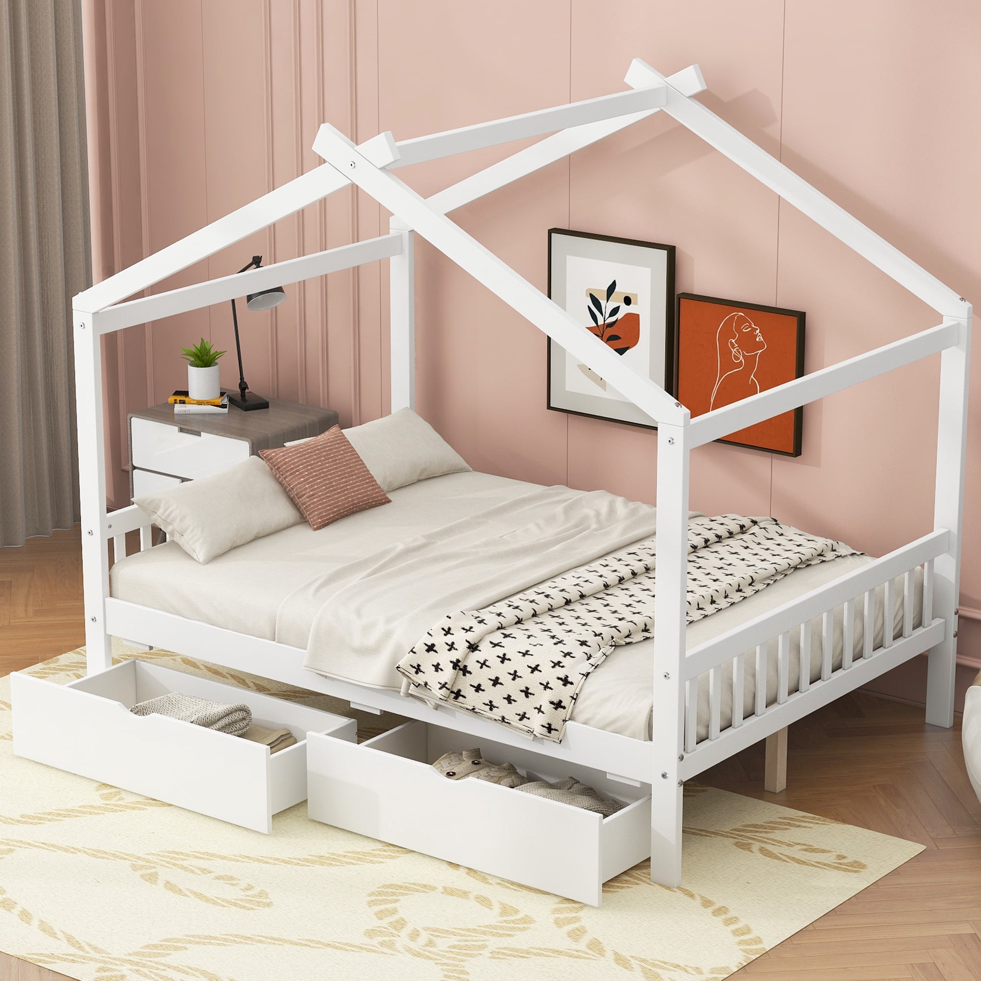 Jopath Full Size House Platform Bed with Two Drawers Headboard and ...