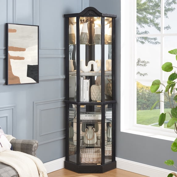 Jopath Glass Corner Cabinet, Glass Display With Light, Wine Cabinet ...