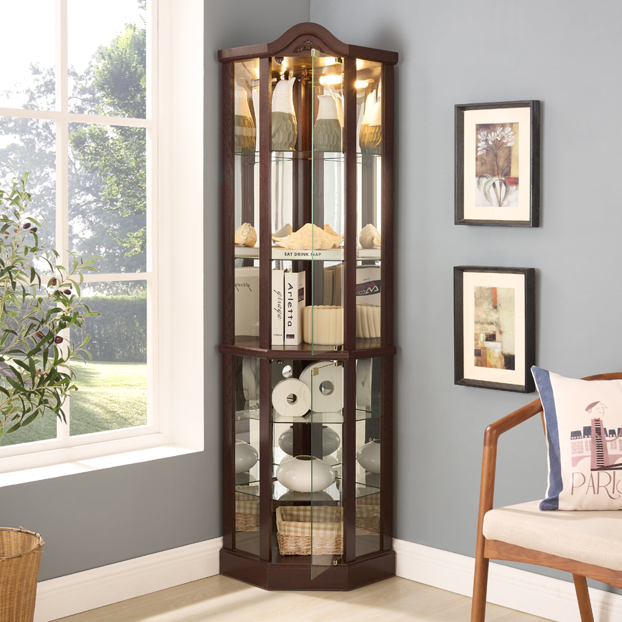 Jopath Glass Corner Cabinet, Glass Display With Light, Wine Cabinet ...