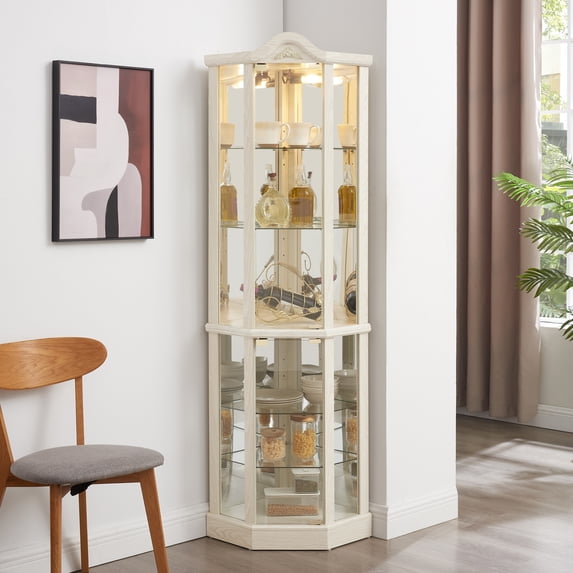 Jopath Glass Corner Cabinet, Glass Display With Light, Wine Cabinet ...