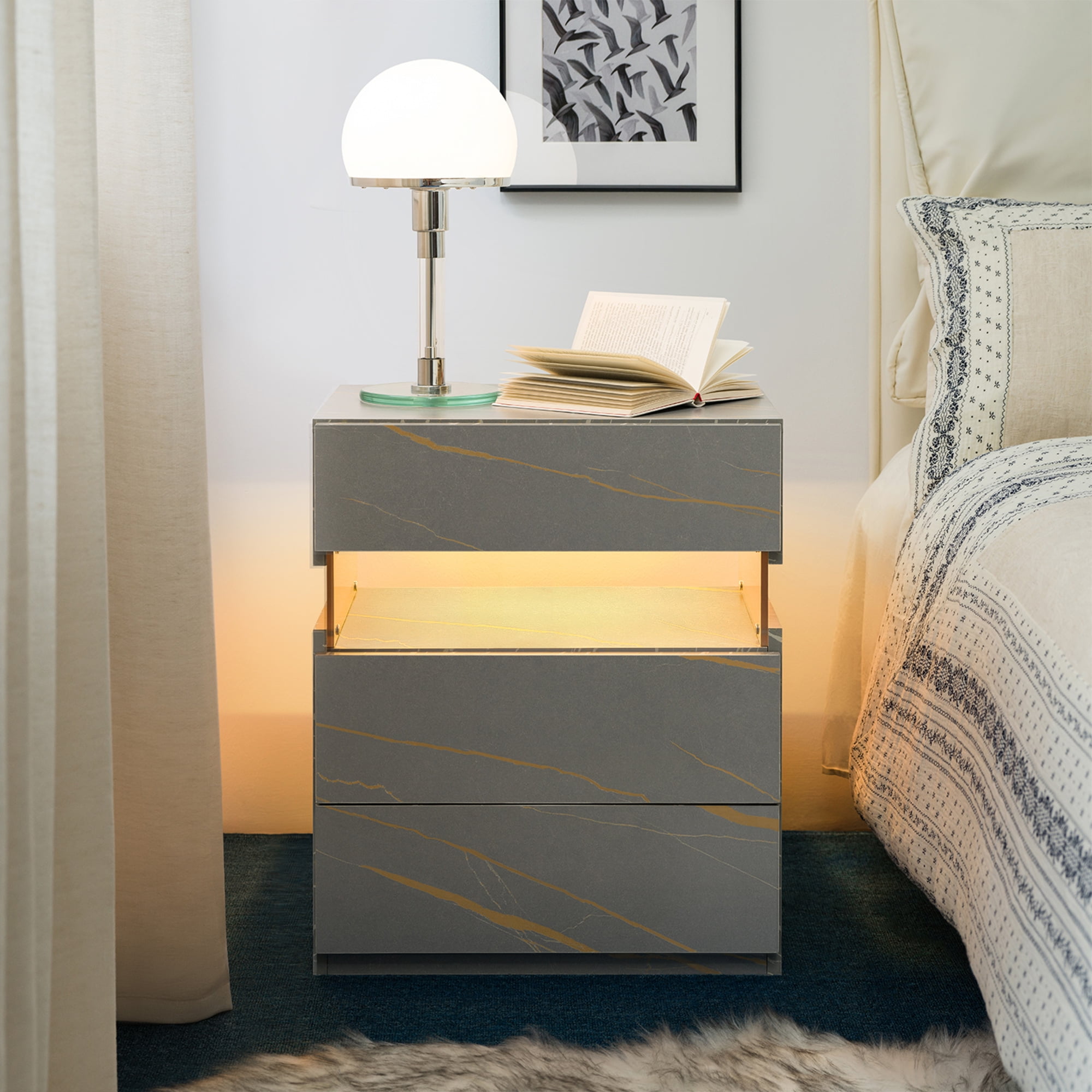 Jopath LED Nightstand with 3 Drawers, Sofa Table for Living Room ...