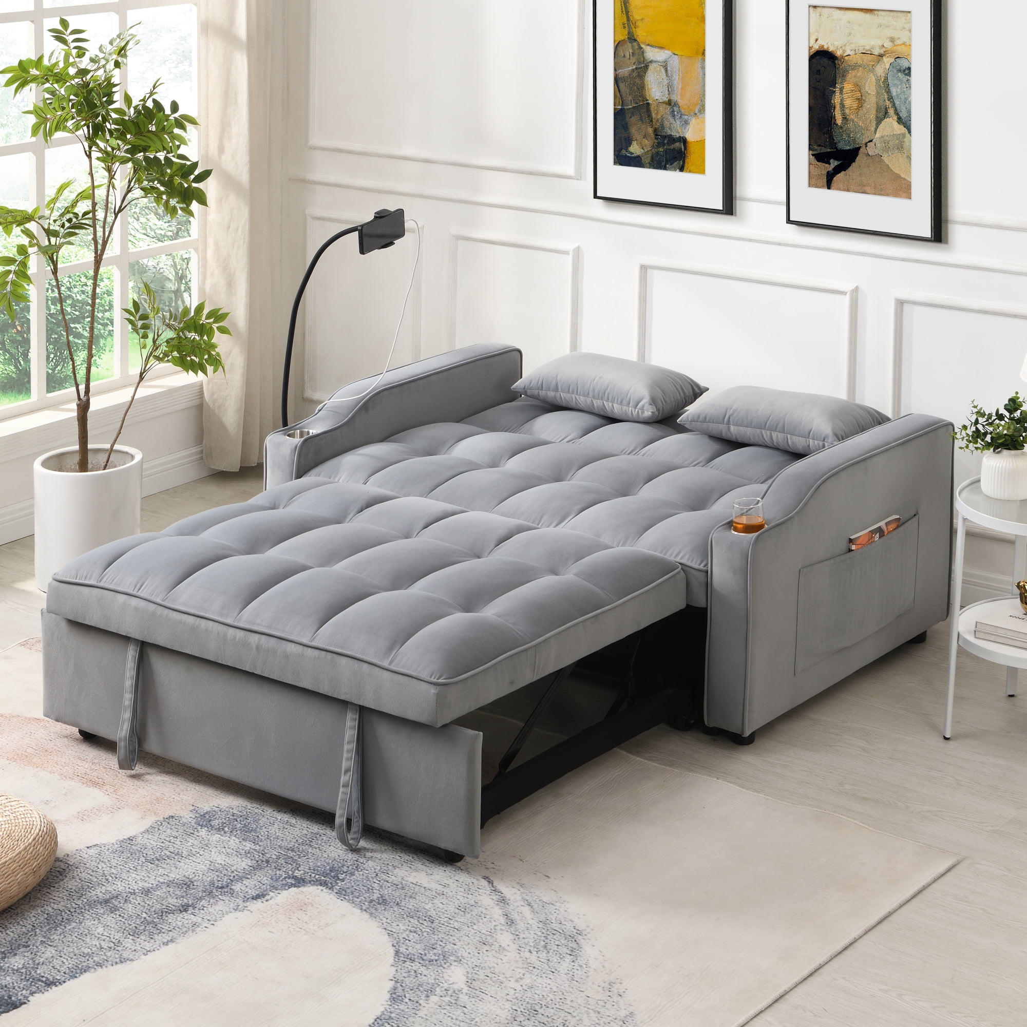 Jopath Modern Velvet Loveseat Futon Sofa Couch Pullout Bed,Small Love ...