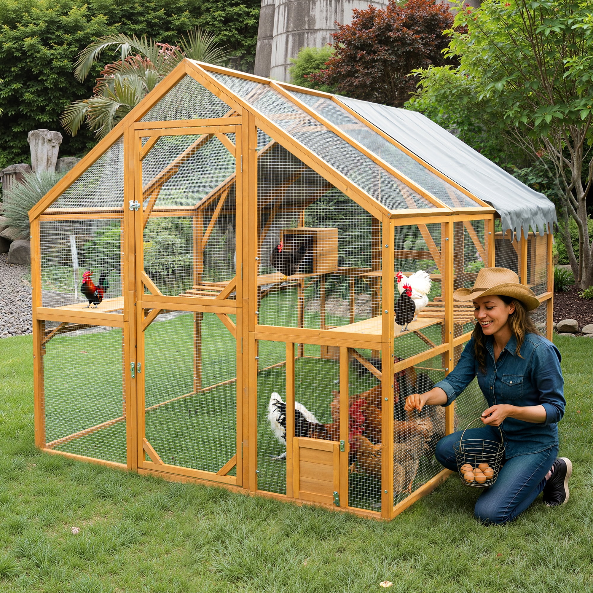 Jopath Outdoor Chicken Coop Enclosure Chicken Playpen 110" Large Walk ...