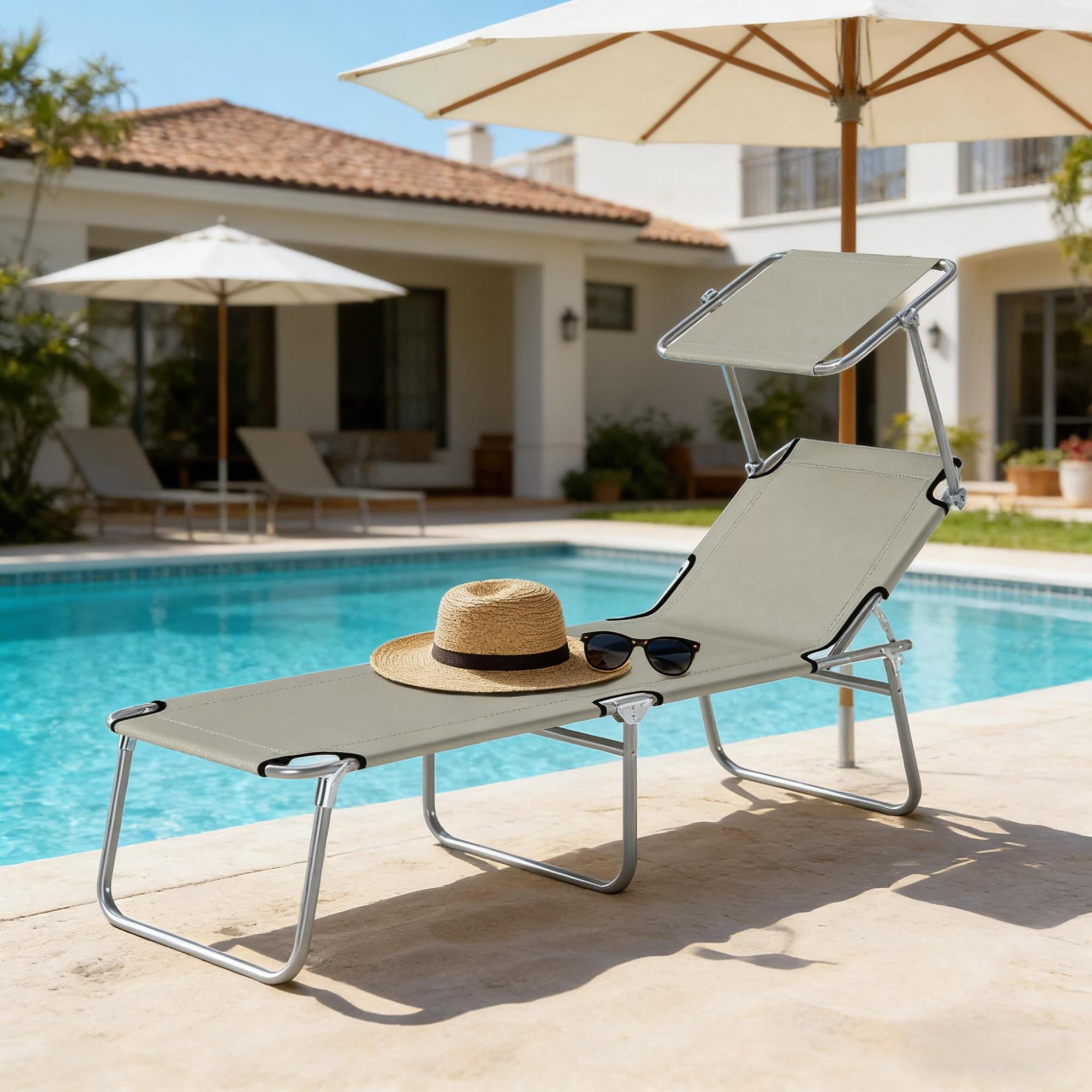 Jopath Portable Chaise Lounge Chair with Canopy Outdoor Folding ...