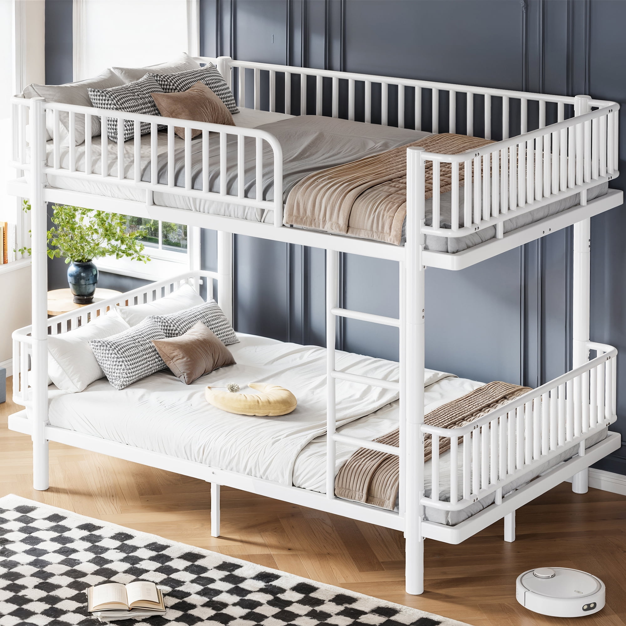 Jopath Queen over Queen Bunk Bed with Ladders and Guardrails, Metal ...