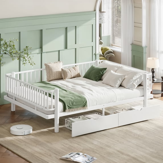 Jopath Queen Size Platform Bed with Storage Drawers, Metal Daybed Frame ...