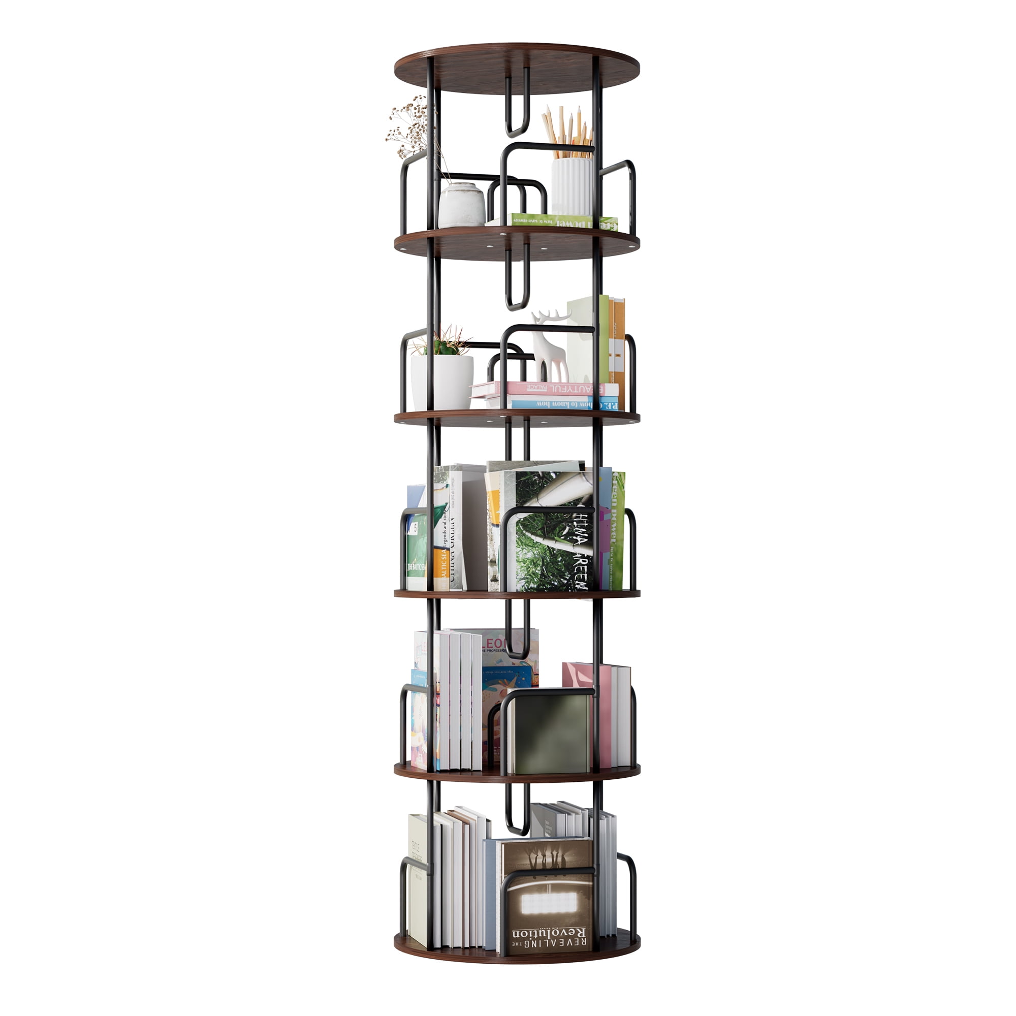 Jopath Rotating Bookshelf Tower 5 Tier, Spinning Bookcase, Revolving ...