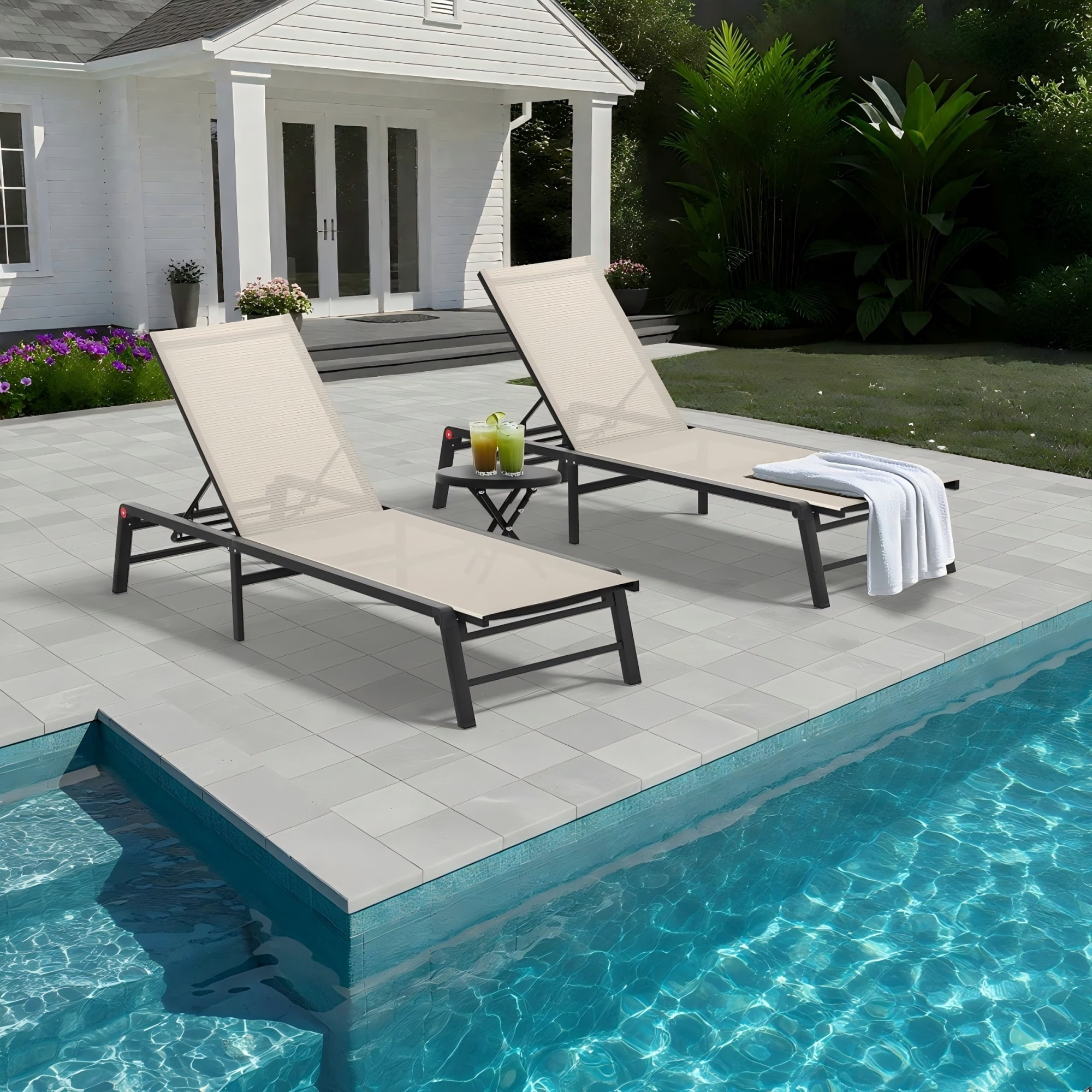 Jopath Set of 2 Outdoor Folding Chaise Lounge, Aluminum Patio Lounger ...