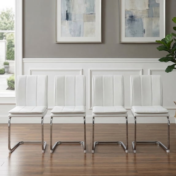 Jopath Set of 4 Modern Dining Chairs with Metal Legs, Pu Leather ...