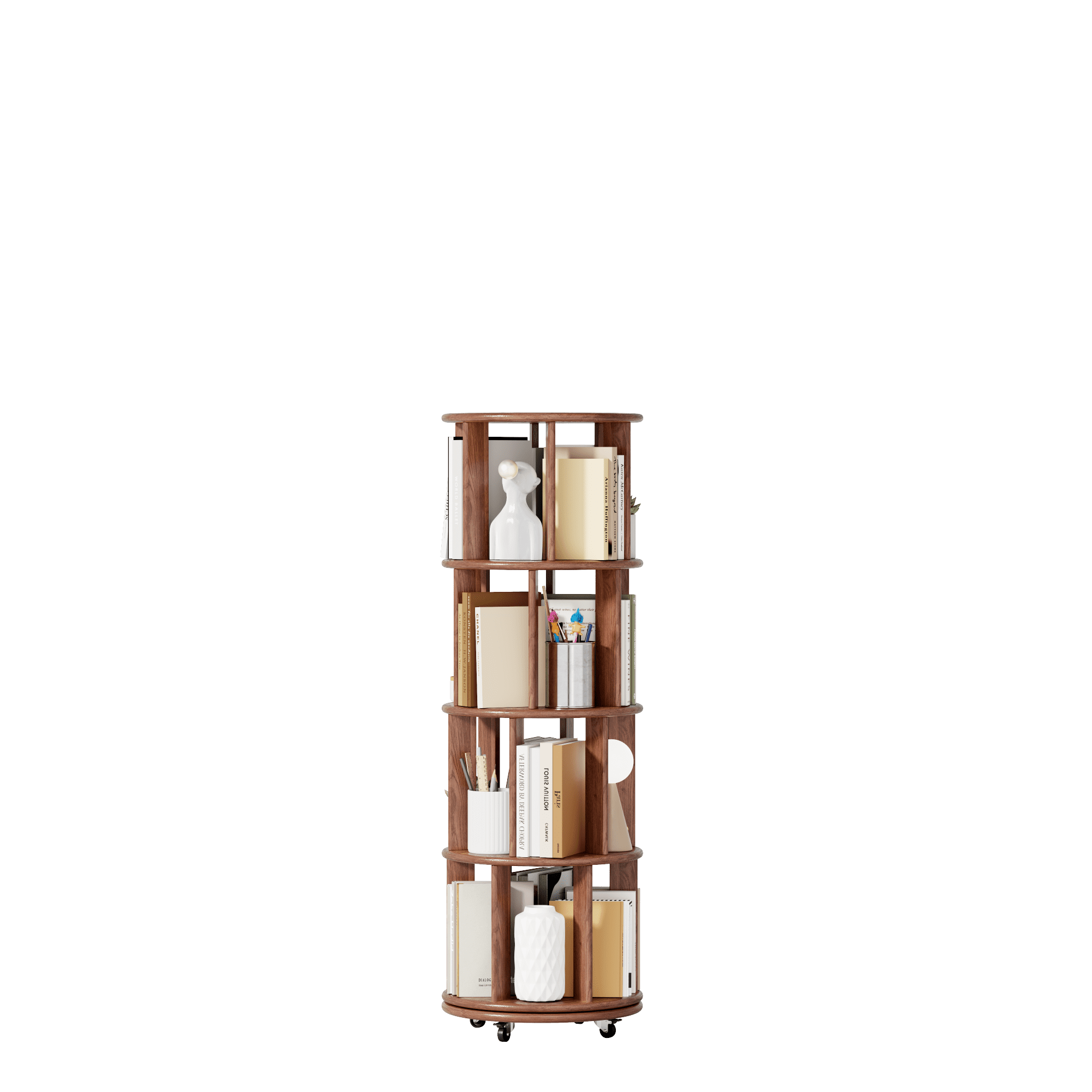 Jopath Solid Wood Rotating Bookshelf on Wheels, 4 Tier, Round Revolving ...