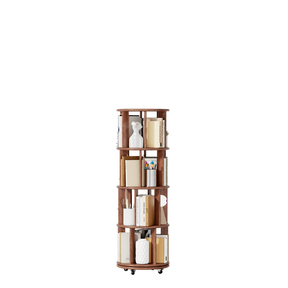 Jopath Solid Wood Rotating Bookshelf on Wheels, 4 Tier, Round Revolving ...